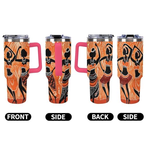 African Tribal Women 40 Oz Stainless Steel Cup Travel Tumbler with Handle and Straw Lightweight Coffee Mug for Home Office
