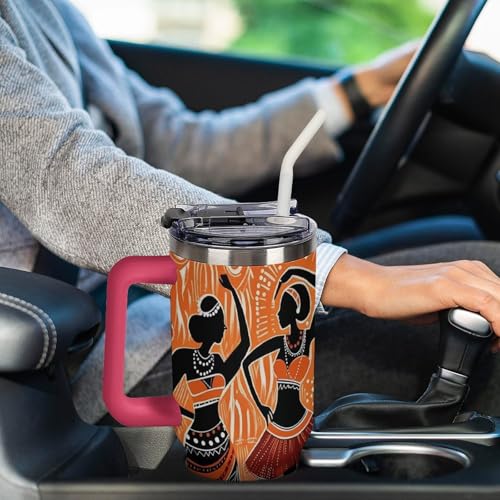 African Tribal Women 40 Oz Stainless Steel Cup Travel Tumbler with Handle and Straw Lightweight Coffee Mug for Home Office