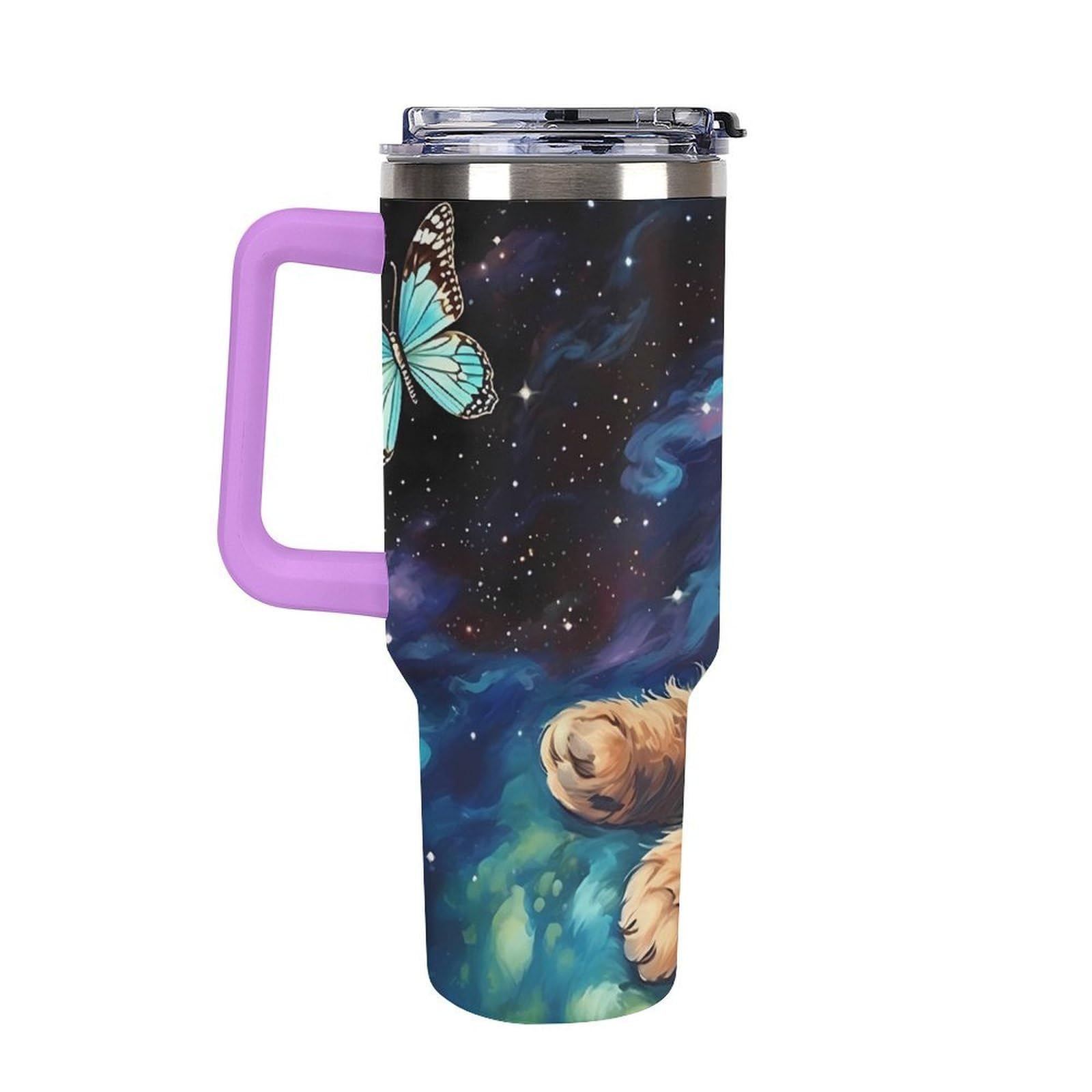 Cute Cat Playing with Butterfly 40 Oz Stainless Steel Cup Travel Tumbler with Handle and Straw Lightweight Coffee Mug for Home Office