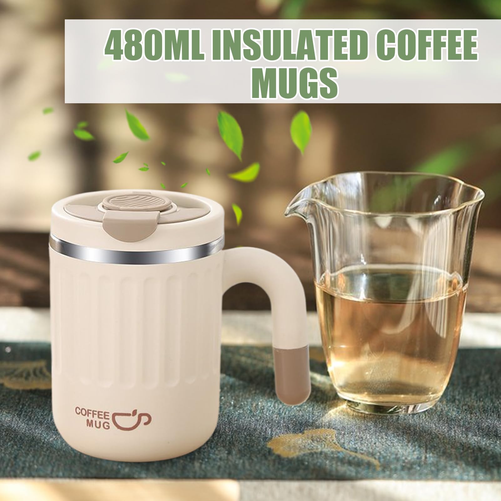 Insulated Coffee Mug - 480ml Coffee Tumbler | Vacuum Insulated Tumbler Cup with Handle & Lid | Double-Walled Portable Travel Mug | Leak-Proof Thermal Drink Container for Home, Ofice & Camping