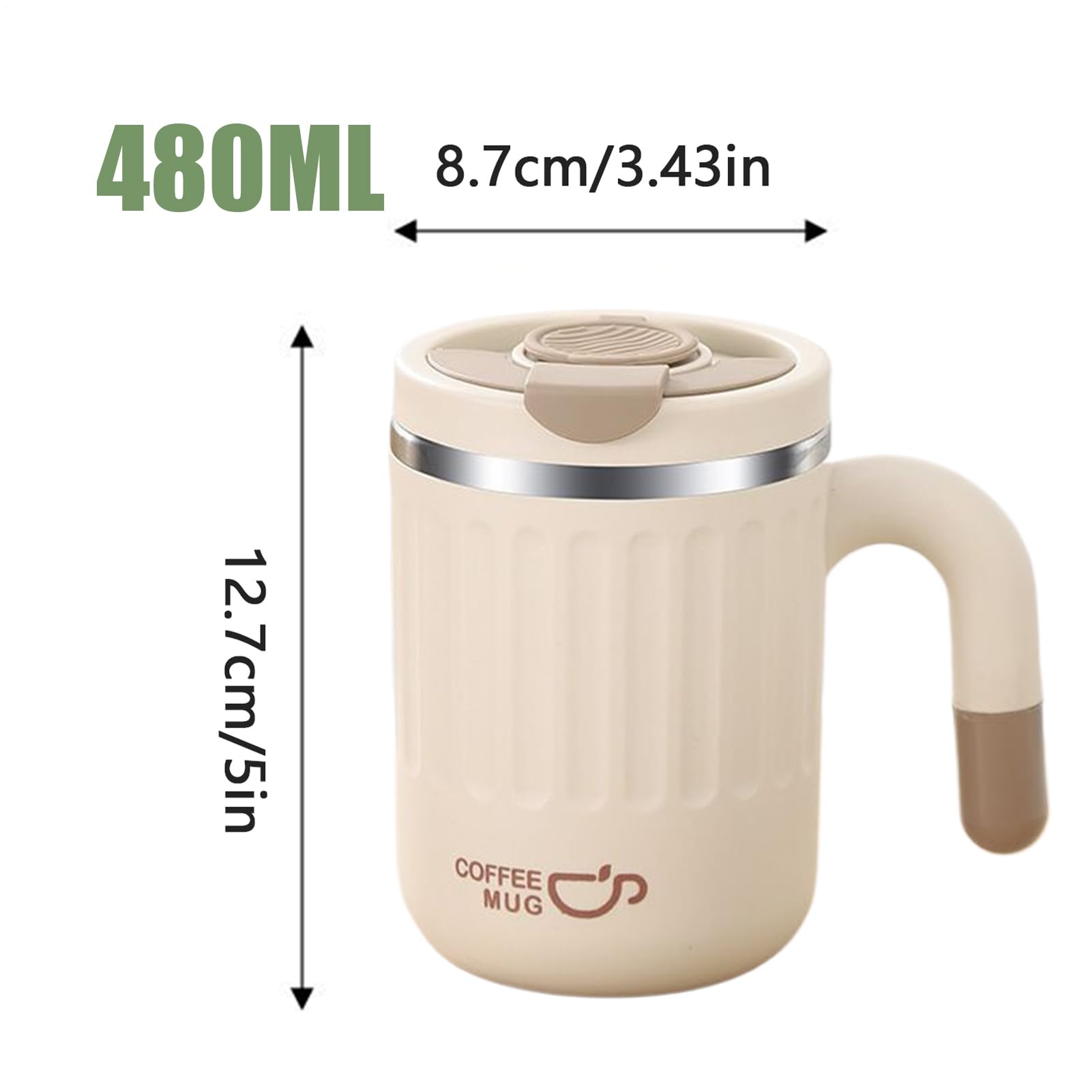 Insulated Coffee Mug - 480ml Coffee Tumbler | Vacuum Insulated Tumbler Cup with Handle & Lid | Double-Walled Portable Travel Mug | Leak-Proof Thermal Drink Container for Home, Ofice & Camping