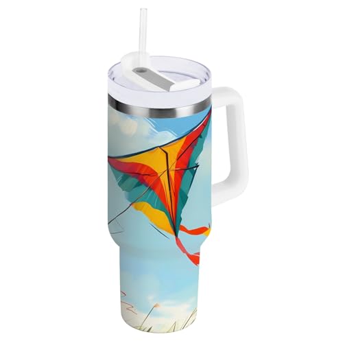 Nexawaveo Boy Kite Flying Tumbler With Handle And Straw 30-40oz Insulated Tumbler Cups With Lid Stainless Steel for Cold Water and Drinks for School Work Sports Car Travel and Weekends