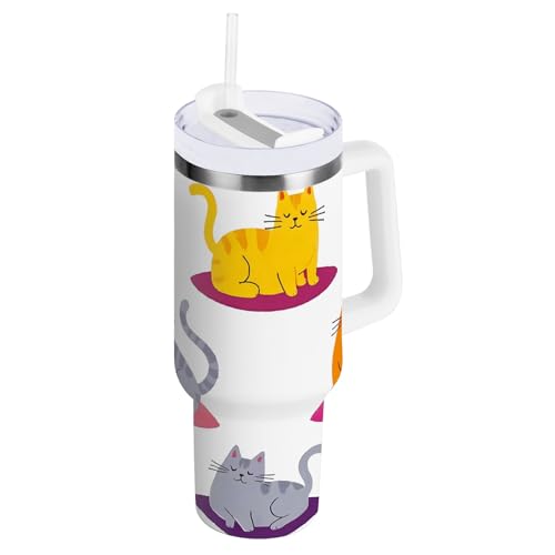 Nexawaveo Cats Do Different Yoga Poses Tumbler with Handle and Straw 30-40 oz Lid Cup Holder Compatible for Travel Insulated Stainless Steel Cup Food Grade PP Gifts for Him Her BPA-free