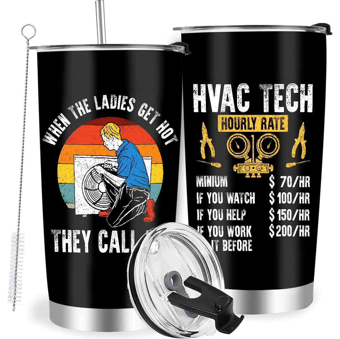MIFK US Store HVAC Tech Gifts for Men, Funny HVAC Technician Tumbler for Dad, Husband, Boyfriend, Cowoker, Mechanic Tradesman's Coffee Travel Mug Tumbler with Lid Straw 20oz (20OZ 1)
