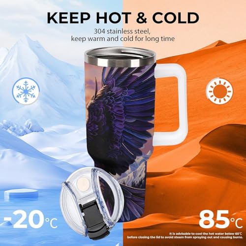 Bald Ea-gle 40 Oz Stainless Steel Cup Travel Tumbler with Handle and Straw Lightweight Coffee Mug for Home Office