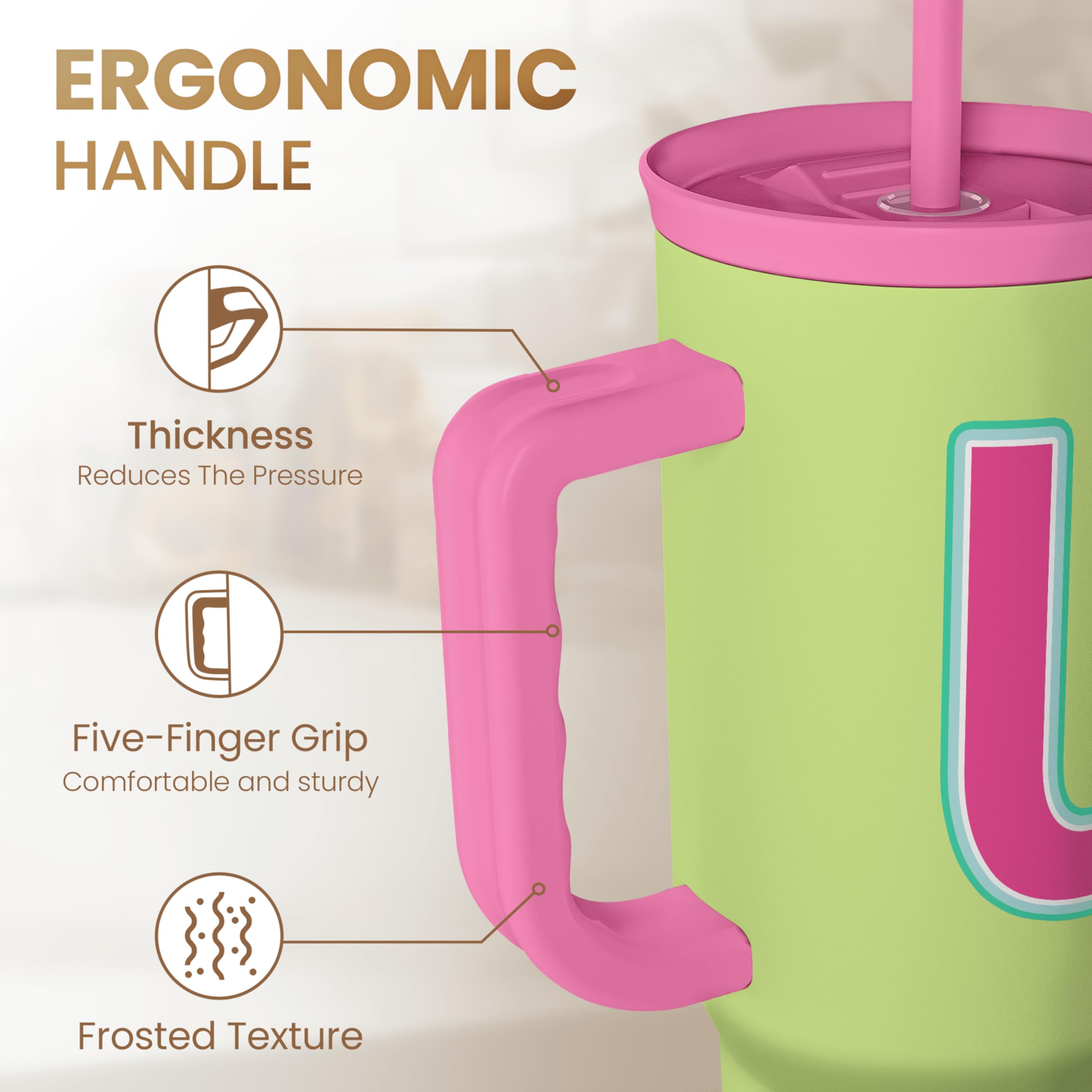 SANDJEST Stainless Steel Slider Tumbler With Handle 40oz & Jewelry Case with Initial U