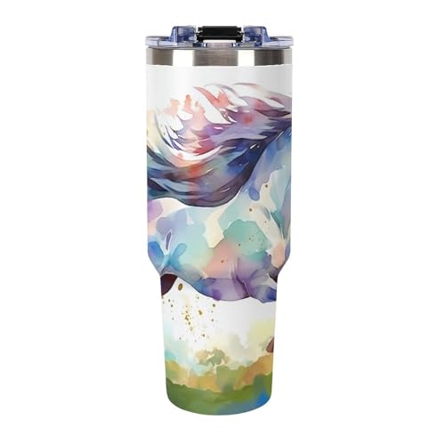 Running Horse Watercolor 40 Oz Stainless Steel Cup Travel Tumbler with Handle and Straw Lightweight Coffee Mug for Home Office