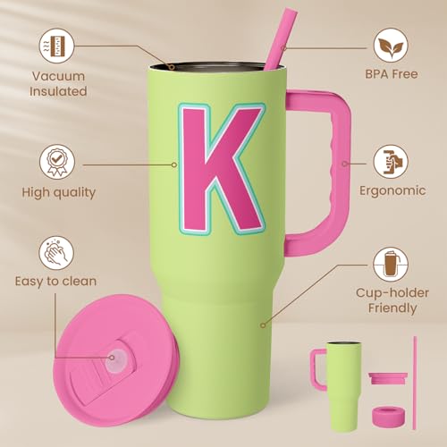 SANDJEST Stainless Steel Slider Tumbler With Handle 40oz & Jewelry Case with Initial K