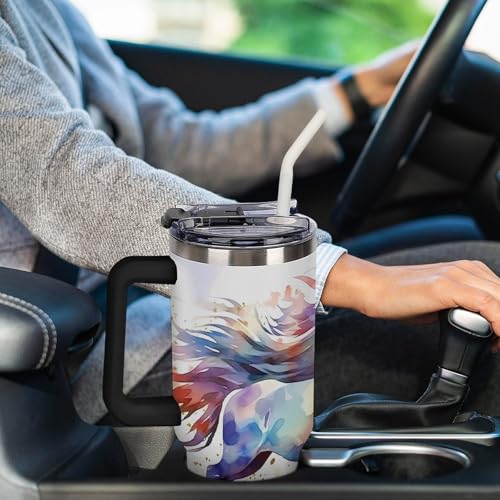 Running Horse Watercolor 40 Oz Stainless Steel Cup Travel Tumbler with Handle and Straw Lightweight Coffee Mug for Home Office