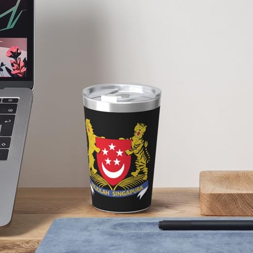 Coat Of Arms Of Singapore Insulated Stainless Steel Tumbler 12 Oz Thermos Come With Straw Leak-Proof Travel Mug Cup