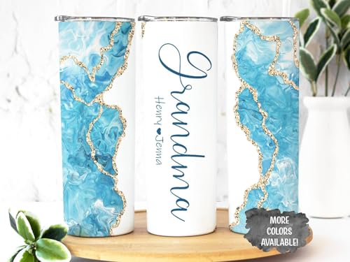 Personalized Marble Tumbler, Stainless Steel Double Wall Insulated Cup With Lid And Straw Double-Wall Vacuum Bottle Cup for Hot Cold Drinks, Grandparent Gift (20 oz)