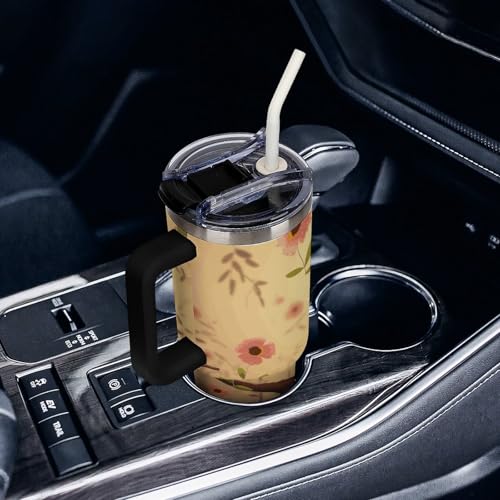 LPSADGF Cute Owl Insulated Stainless Steel Travel Mug, 40 Oz Tumbler with Handle And Straw Double-Wall Vacuum Coffee Cup, Leak-Proof Lid, Keeps Drinks Hot/Cold for Hours
