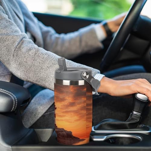 STVNKML 30 Oz Tumbler with Handle And Straw, Sea Lighthouse in Sunset Leakproof Stainless Steel Water Bottle for Hot & Cold Drinks 24 Hours, Car Cup Holder Friendly, Travel Mug for Home, Office, Gym