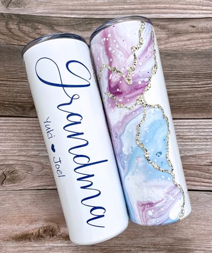 Personalized Marble Tumbler, Stainless Steel Double Wall Insulated Cup With Lid And Straw Double-Wall Vacuum Bottle Cup for Hot Cold Drinks, Grandparent Gift (20 oz)