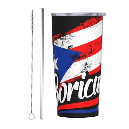 VKKOEWL Puerto Rico Flag Stainless Steel Insulated Tumbler 20 Oz Travel Water Bottle Coffee Mug Drink Cup With Lid Straw