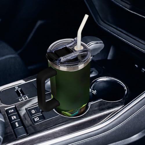 Colored Frogs And Dragonflies Insulated Stainless Steel Travel Mug, 40 Oz Tumbler with Handle And Straw Double-Wall Vacuum Coffee Cup, Leak-Proof Lid, Keeps Drinks Hot/Cold for Hours