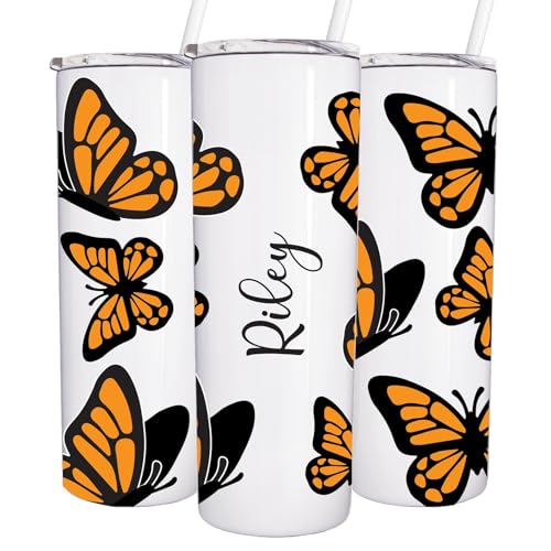 Monarch Butterfly Tumbler, Stainless Steel Insulated Tumbler with Lid, Double-Wall Vacuum Bottle Cup for Hot Cold Drinks, Gift for Butterfly Lover Women Mom (20 oz)