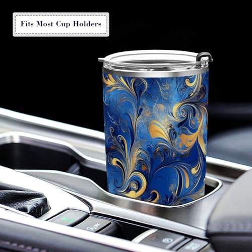 sanluoli Blue Gold Irregular Grain Stainless Steel coffee cup travel with Straw Lid coffee mugs with lids for café leakproof insulated tumbler 20 OZ
