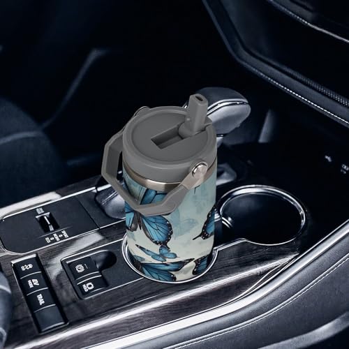 STVNKML 30 Oz Tumbler with Handle And Straw, Blue Butterfly Leakproof Stainless Steel Water Bottle for Hot & Cold Drinks 24 Hours, Car Cup Holder Friendly, Travel Mug for Home, Office, Gym