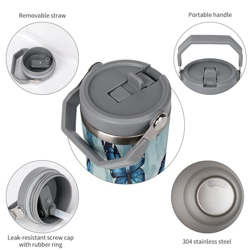 STVNKML 30 Oz Tumbler with Handle And Straw, Blue Butterfly Leakproof Stainless Steel Water Bottle for Hot & Cold Drinks 24 Hours, Car Cup Holder Friendly, Travel Mug for Home, Office, Gym