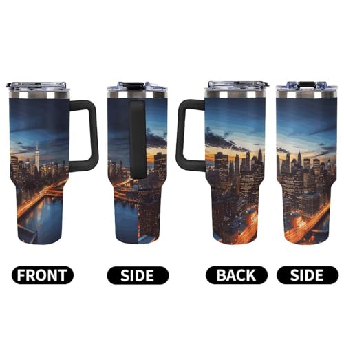 LLUTSNTH 40 Oz Vacuum Tumbler with Black Handle Leakproof Insulated Tumbler New York City Scenery Stainless Steel Travel Mug with Lid And Straw Coffee Cup Cute Water Bottles Cup Holder Friendly