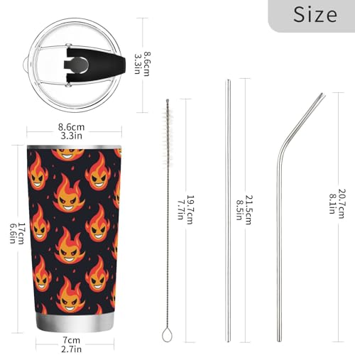 sanluoli Evil Laughing Flame Demon Stainless Steel water bottle with straw with Straw Lid mug for hot drinks for gym simply insulated coffee tumbler 20 OZ