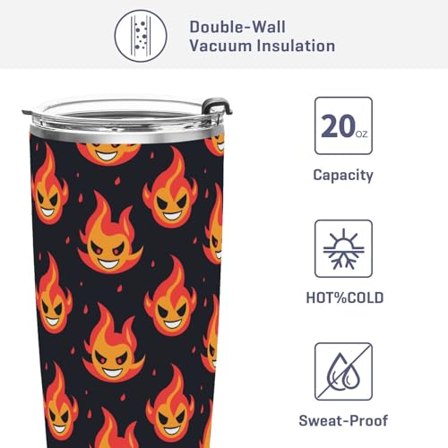 sanluoli Evil Laughing Flame Demon Stainless Steel water bottle with straw with Straw Lid mug for hot drinks for gym simply insulated coffee tumbler 20 OZ