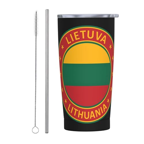 VKKOEWL Lithuania Lietuva Flag Stainless Steel Insulated Tumbler 20 Oz Travel Water Bottle Coffee Mug Drink Cup With Lid Straw