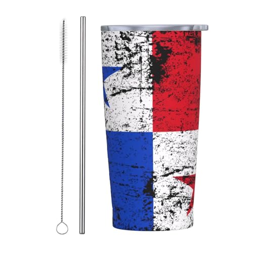VKKOEWL Vintage Panama Flag Stainless Steel Insulated Tumbler 20 Oz Travel Water Bottle Coffee Mug Drink Cup With Lid Straw