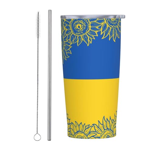 VKKOEWL Sunflowers And Ukraine Flag Stainless Steel Insulated Tumbler 20 Oz Travel Water Bottle Coffee Mug Drink Cup With Lid Straw