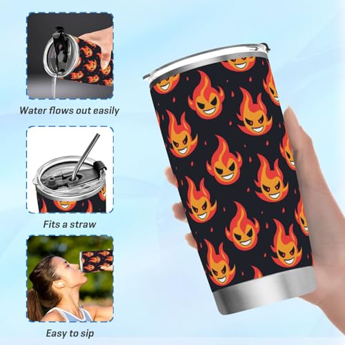 sanluoli Evil Laughing Flame Demon Stainless Steel water bottle with straw with Straw Lid mug for hot drinks for gym simply insulated coffee tumbler 20 OZ