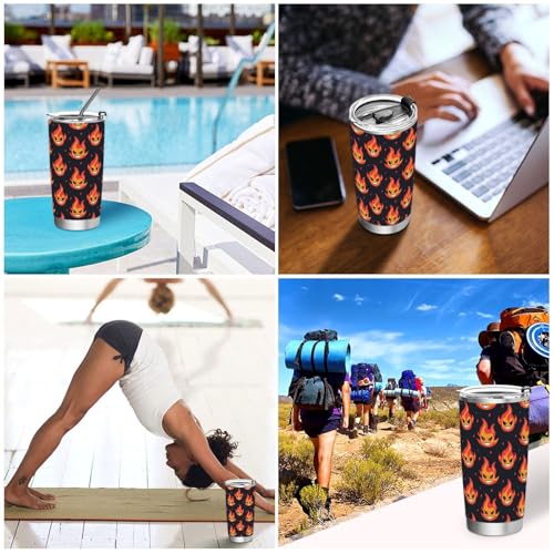 sanluoli Evil Laughing Flame Demon Stainless Steel water bottle with straw with Straw Lid mug for hot drinks for gym simply insulated coffee tumbler 20 OZ