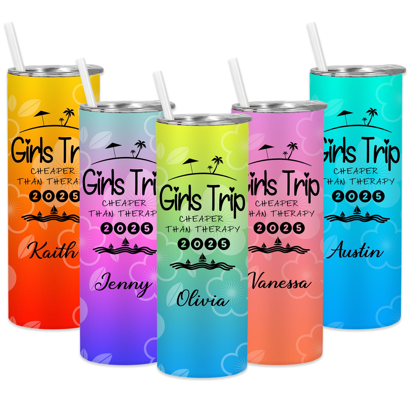 Personalized Girls Trip Tumblers with Name, Beach Cruise Insulated Cup with Lid and Straw, Girls Weekend Gift for Women, 2025 Girl Trip Gifts, Family Vacation Tumbler, Bachelorette Party Cups