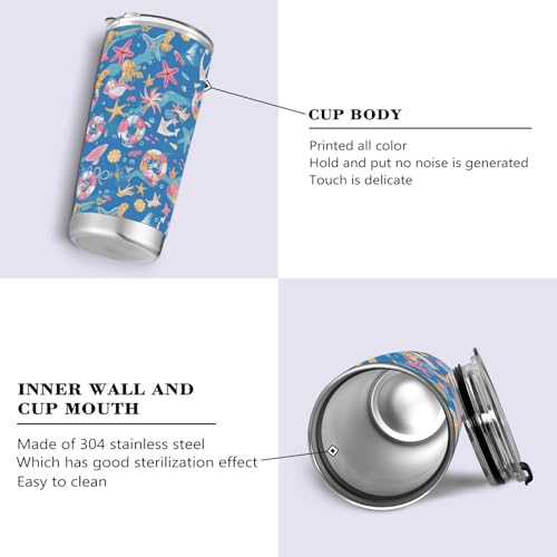 Sea Ocean Blue Waves Ocean Stainless Steel water bottle with straw with Lid and Straw coffee mug for hot and cold drinks safe tumbler with straw 20 OZ