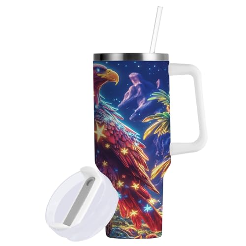 Slewiaeky Tumbler with Handle 40 oz Adorable Hawk Animal America Travel Mug with Lid and Straw Stainless Steel Vacuum Insulated Water Bottle Cup for Iced Tea Coffee Cold Beverages Cup Holder Friendly