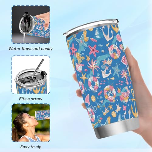Sea Ocean Blue Waves Ocean Stainless Steel water bottle with straw with Lid and Straw coffee mug for hot and cold drinks safe tumbler with straw 20 OZ