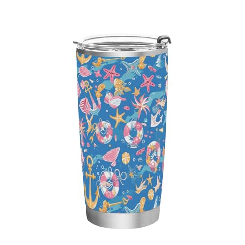 Sea Ocean Blue Waves Ocean Stainless Steel water bottle with straw with Lid and Straw coffee mug for hot and cold drinks safe tumbler with straw 20 OZ
