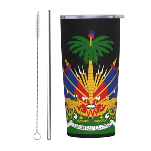VKKOEWL Haitian Coat of Arms Flag Stainless Steel Insulated Tumbler 20 Oz Travel Water Bottle Coffee Mug Drink Cup With Lid Straw