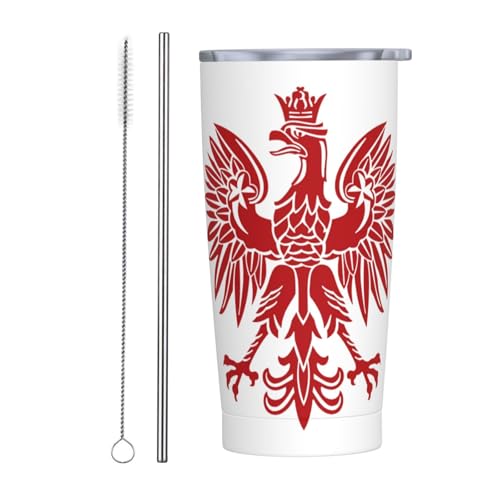 VKKOEWL Polish Flag Poland Polska Eagle Stainless Steel Insulated Tumbler 20 Oz Travel Water Bottle Coffee Mug Drink Cup With Lid Straw