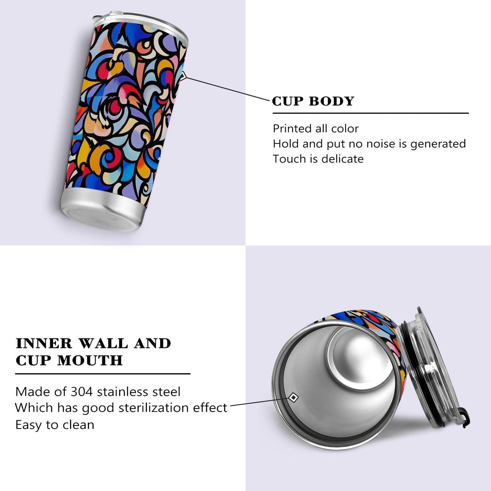 Colorful Baroque Pattern Stainless Steel drinking cups with lids with Straw Lid mug spill proof leak proof for outdoor simply insulated tumbler with lid 20 OZ