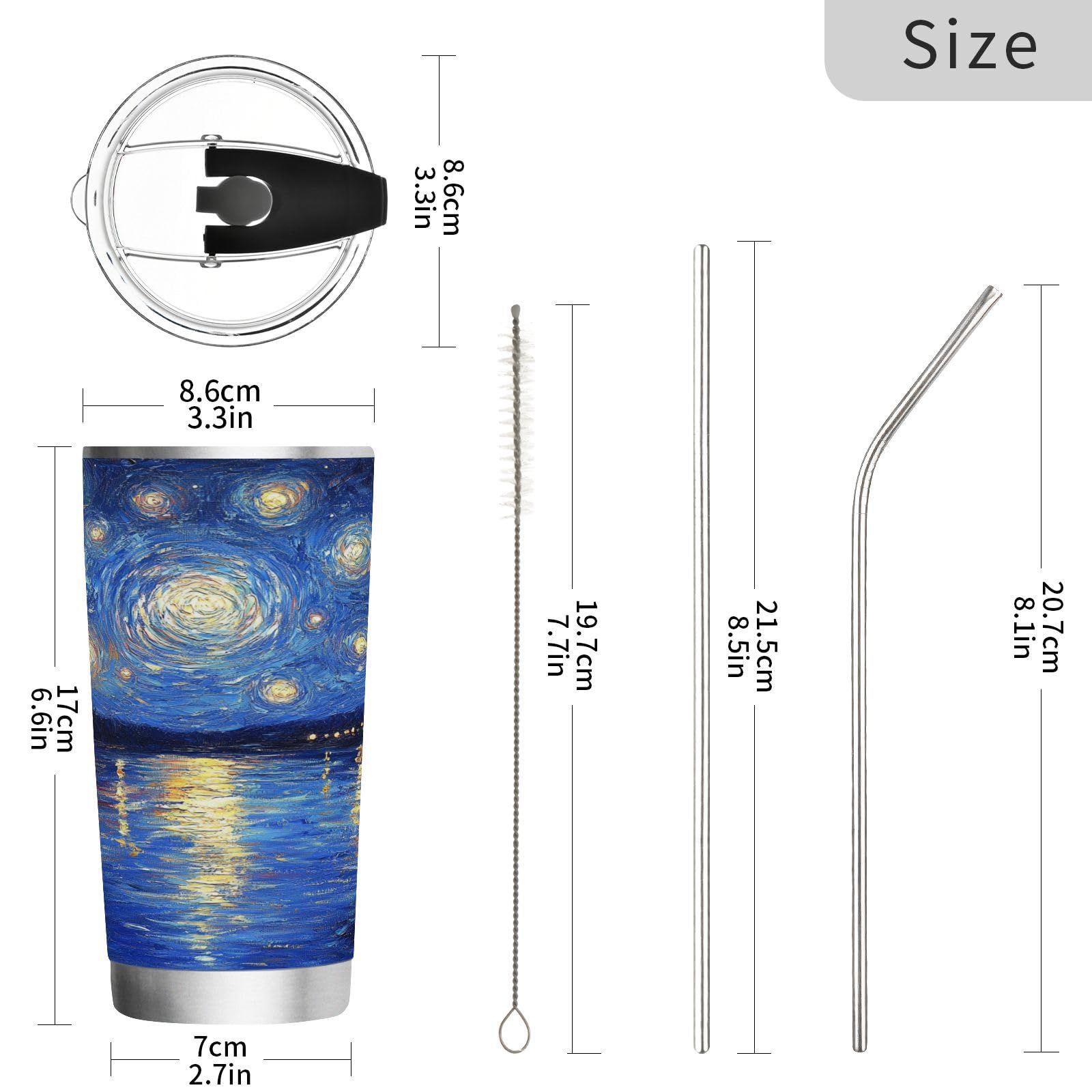 Midnight Starry Sky Stars Sparkling Stainless Steel thermal cups Leak-proof Lid and Straw travel mug for hot and cold drinks portable coffee tumbler 20 OZ