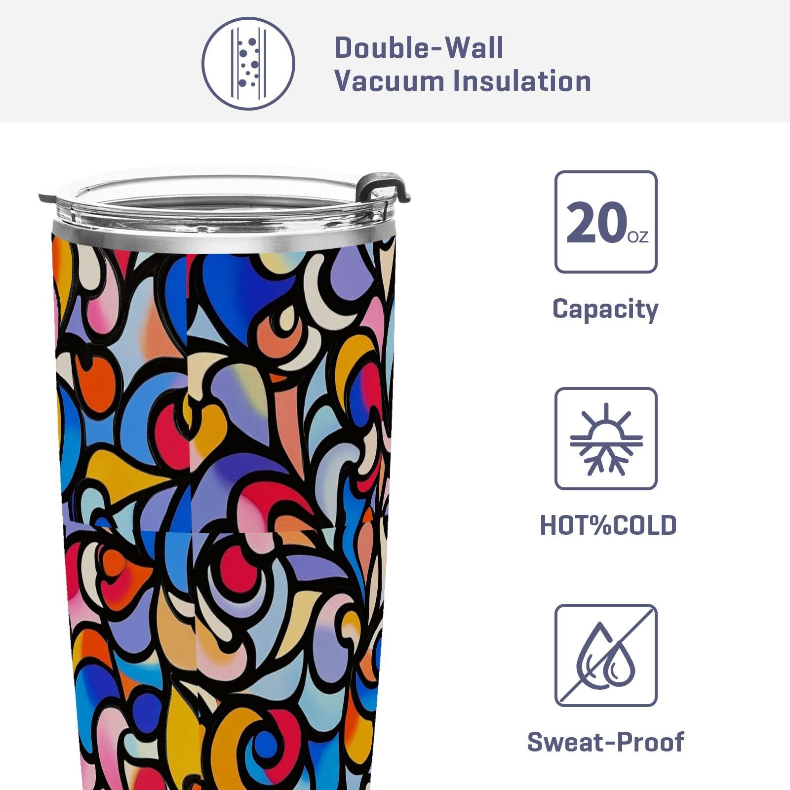 Colorful Baroque Pattern Stainless Steel drinking cups with lids with Straw Lid mug spill proof leak proof for outdoor simply insulated tumbler with lid 20 OZ