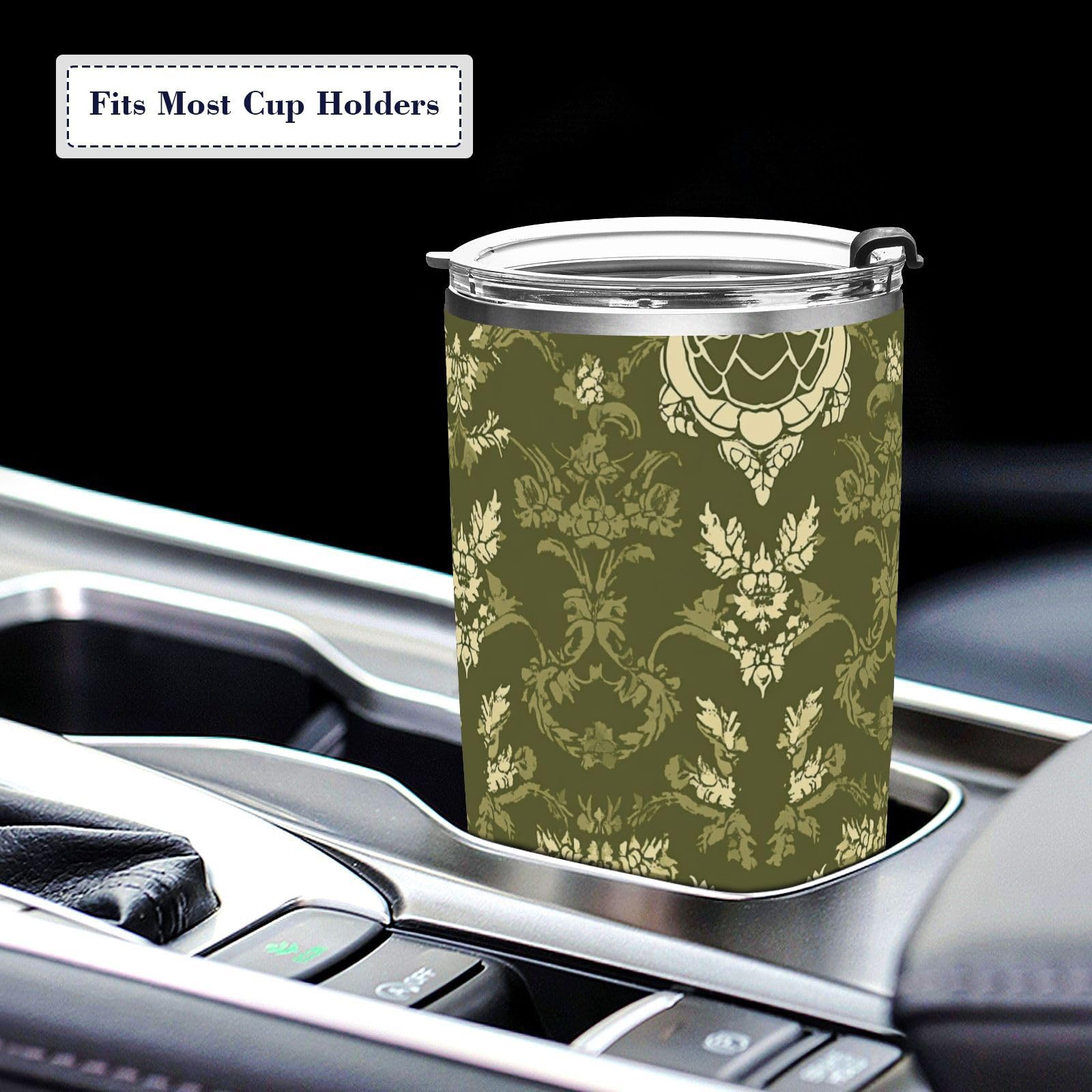 Turtle Silhouette Olive Green and Sand Stainless Steel insulated cup with Lid and Straw mugs for coffee for hot and cold drinks safe tumblers with lids and straws 20 OZ