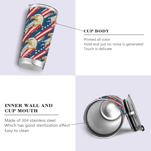 American Flag Wild Bird Stainless Steel cup with lid with Straw Lid travel mug for Home, Office or Car safe coffee tumbler 20 OZ