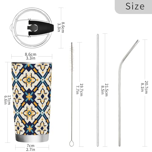 Flat Geometric Pattern Maltese Cross Stainless Steel travel coffee cup Leak-proof Lid and Straw coffee mugs for hot and cold drinks modern vacuum insulated tumbler with lid 20 OZ
