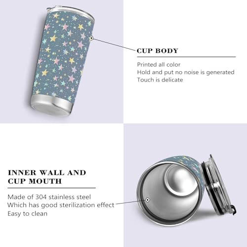 sanluoli Rainbow Color Star Pattern Stainless Steel cup for men Leak-proof Lid and Straw coffee mug fits in car for gym Aesthetic tumblers with lids and straws 20 OZ