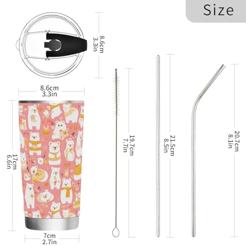 Mr &mrs Bear Pink Gold Stainless Steel insulated water bottle with Straw Lid coffee mugs for camping simply tumblers with lids 20 OZ