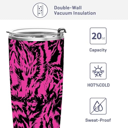 Black and Pink Print Stainless Steel cup for men with Straw Lid travel mug with lid for café safe insulated tumbler 20 OZ