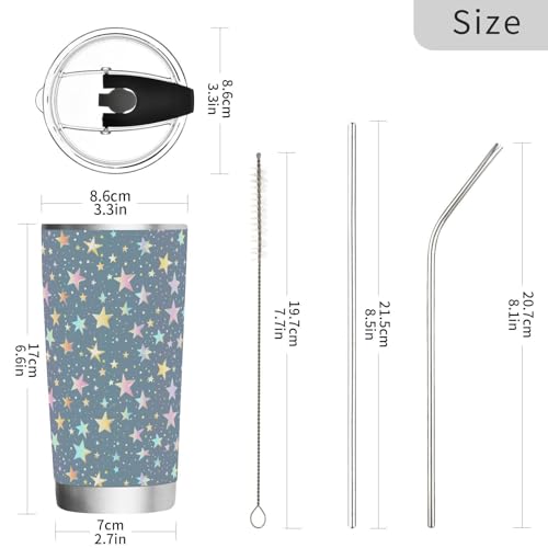 sanluoli Rainbow Color Star Pattern Stainless Steel cup for men Leak-proof Lid and Straw coffee mug fits in car for gym Aesthetic tumblers with lids and straws 20 OZ