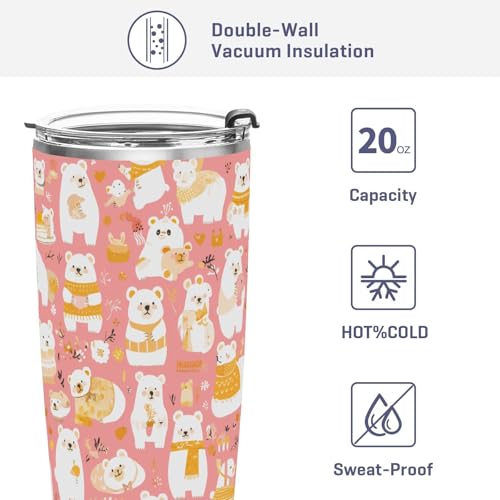 Mr &mrs Bear Pink Gold Stainless Steel insulated water bottle with Straw Lid coffee mugs for camping simply tumblers with lids 20 OZ